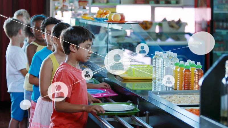 Animation of Network of Profile Icons Over Students in a Queue Being ...