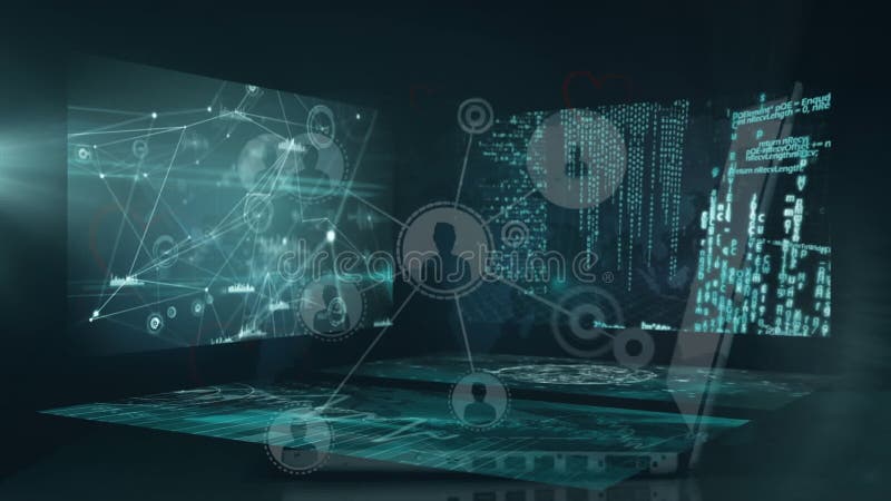 Animation of Network of Profile Icons and Screens with Data Processing ...
