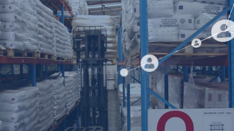 Animation of Network of Profiles Over Overhead View of Male Worker ...