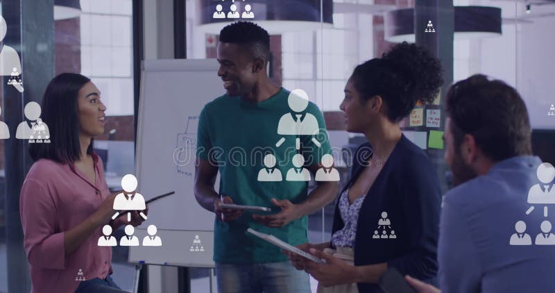 Animation of Networking Icons and Data Processing Over Diverse Business ...