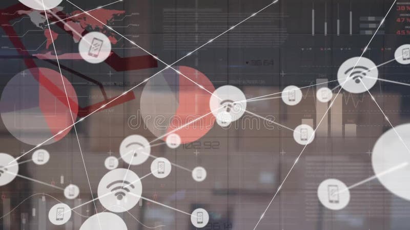 Animation of Networks of Connections with Icons Over Warehouse Stock ...