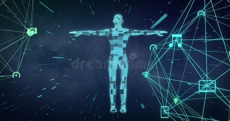 Animation of Networks of Icons, Human Body Over Data Processing Stock ...