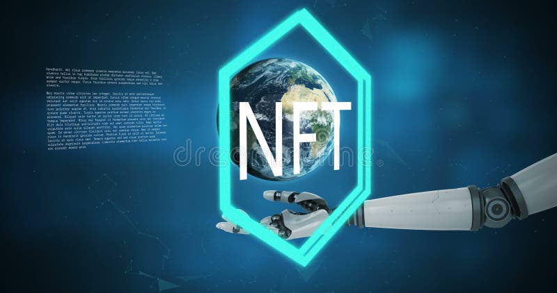 Animation of Nft Over Globe and Arm of Robot Stock Video - Video of ...