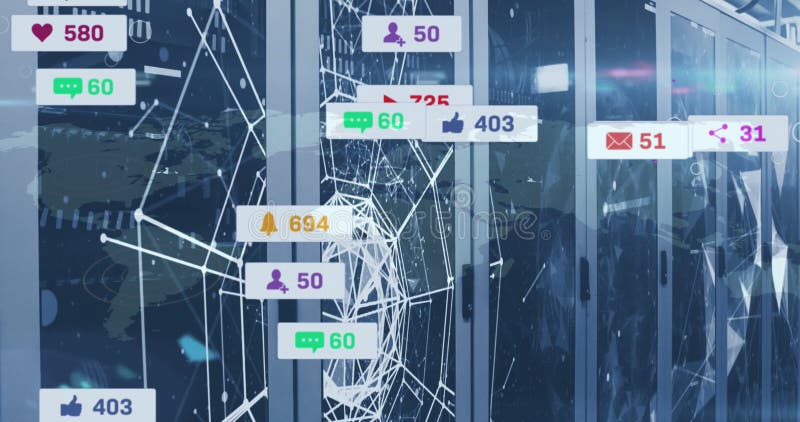 Animation of Notification Bars, and Connected Dots Globes Over Data ...