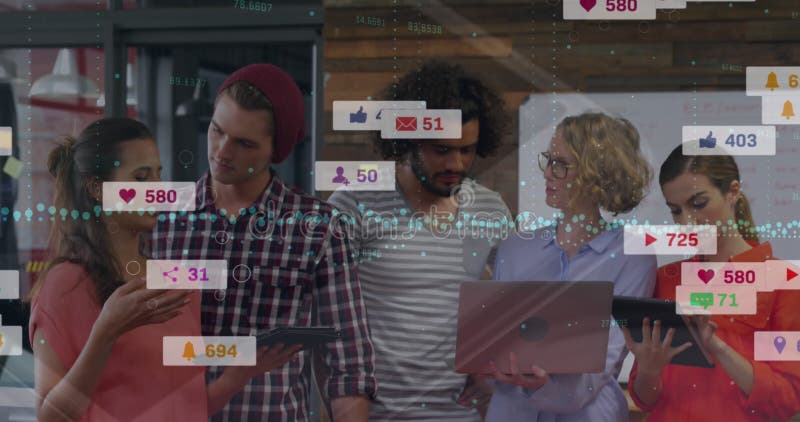 Animation of Notification Bars and Graphs Over Diverse Coworkers ...