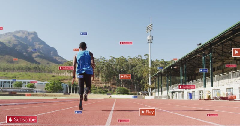 Animation of Notification Bars Over African American Athlete Practicing ...