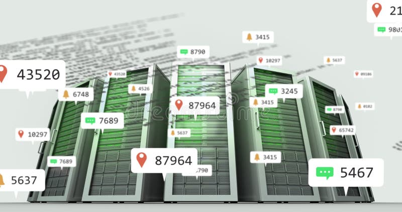Animation of Notification with Numbers Icons Over Data Server Racks Stock Footage - Video of ...