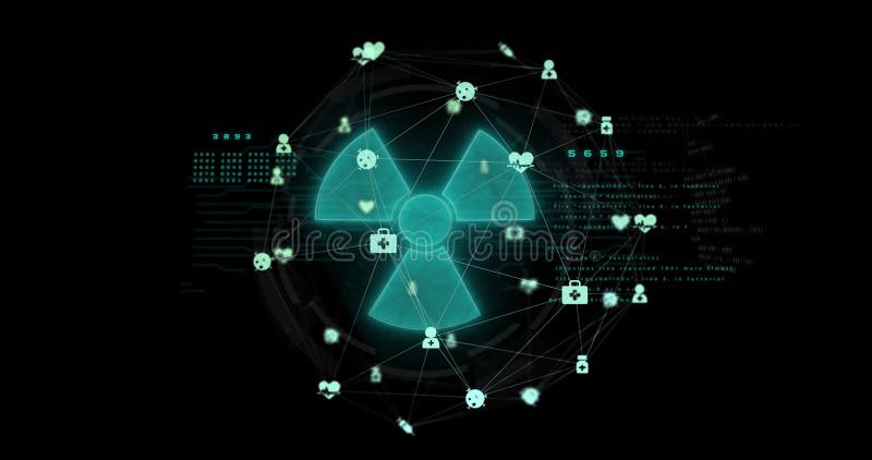 Animation of Nuclear Symbol with Digital Security Icons and Data in ...