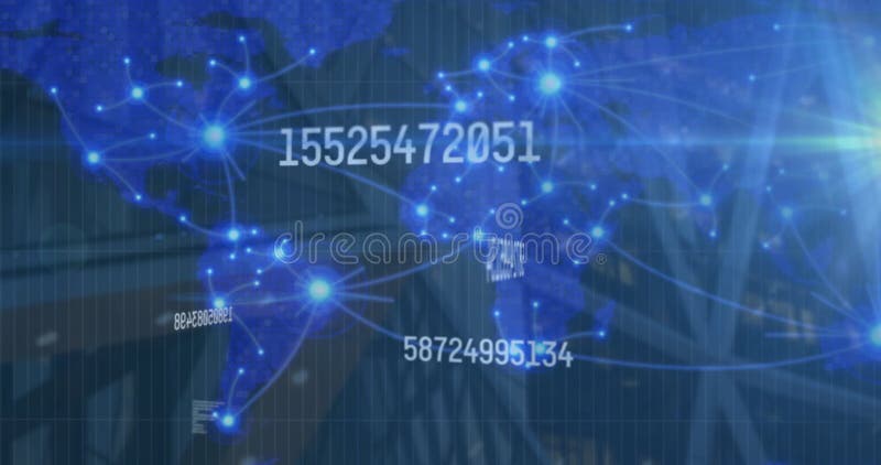 Animation of Number and Data Processing Over World Map Stock Footage ...