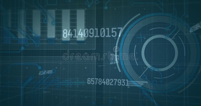 Animation of Numbers Changing, Scope Scanning and Data Processing on Screens Over Grid Stock ...