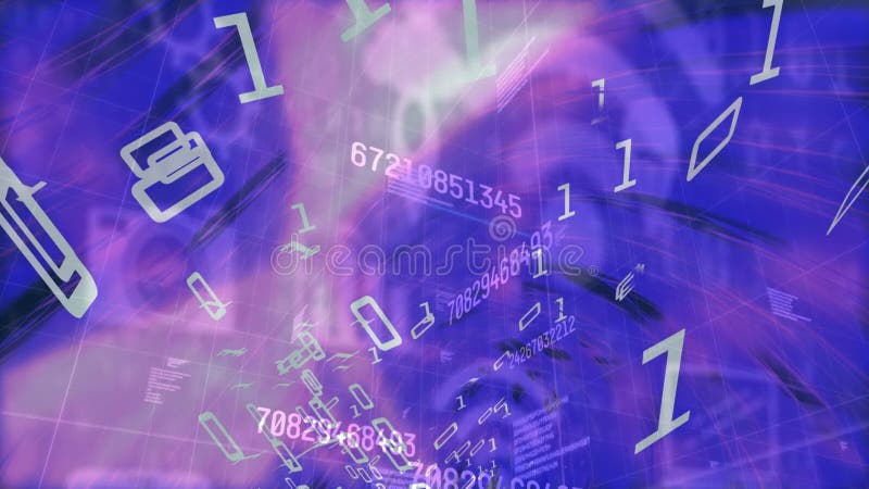 Animation of Numbers and Digital Icons Over Business People Using ...