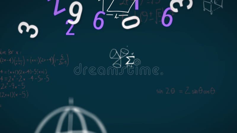 Numbers and Equations Rotating Around Bright Light on Black Background ...