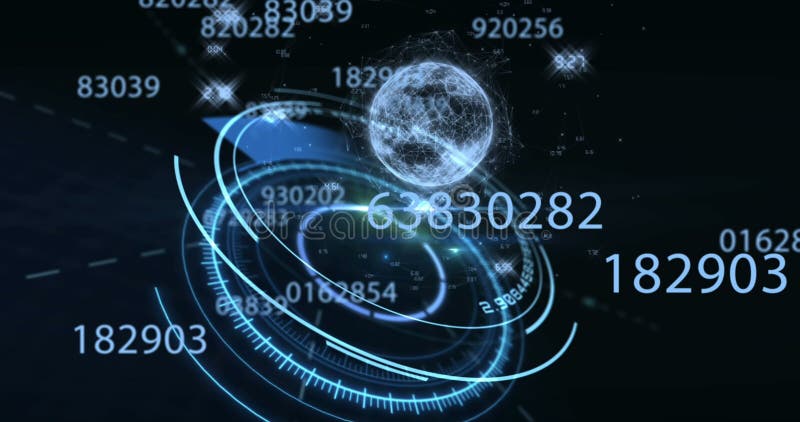 Animation of Numbers, Processing Circle and Globe on Black Background ...