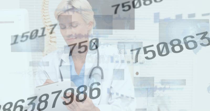 Animation of Numbers Processing and Statistics Over Female Doctor with ...