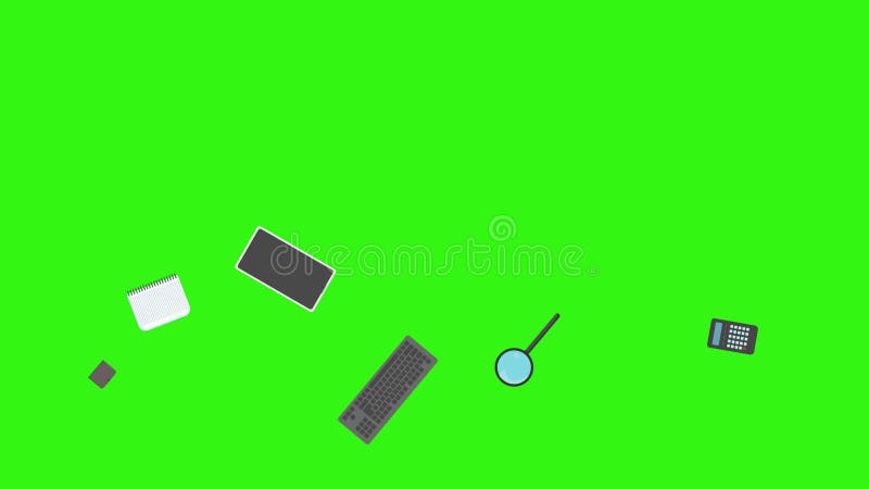 Animation of Office Tools on Green Screen, Flat Design Elements Stock ...
