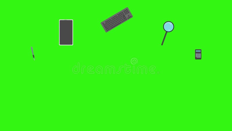 Animation of Office Tools on Green Screen, Flat Design Elements Stock ...