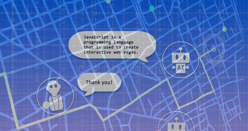 Animation of Online Ai Chat Processing Over City Grid Map Stock Footage ...