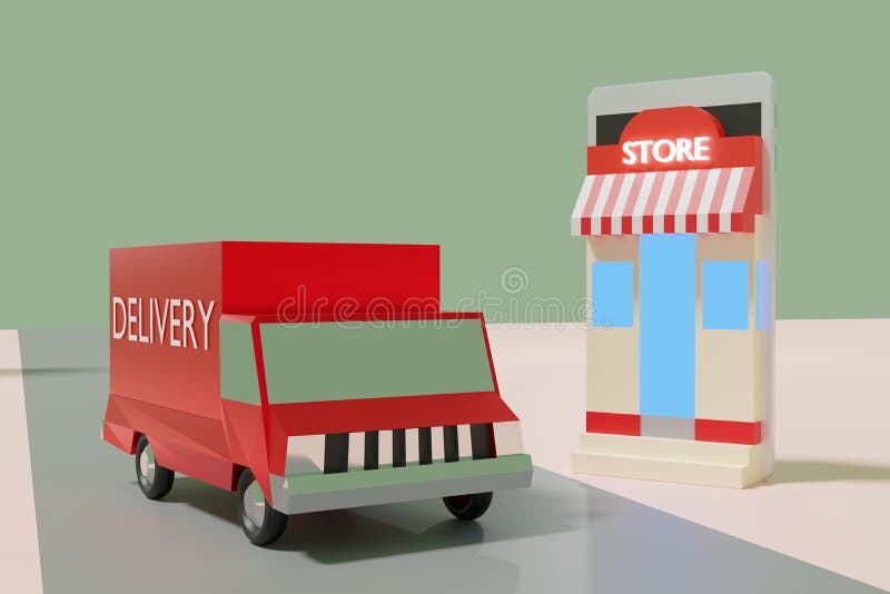 Animation Online Shopping E-commerce, Store, Box and Delivery Trucks on ...