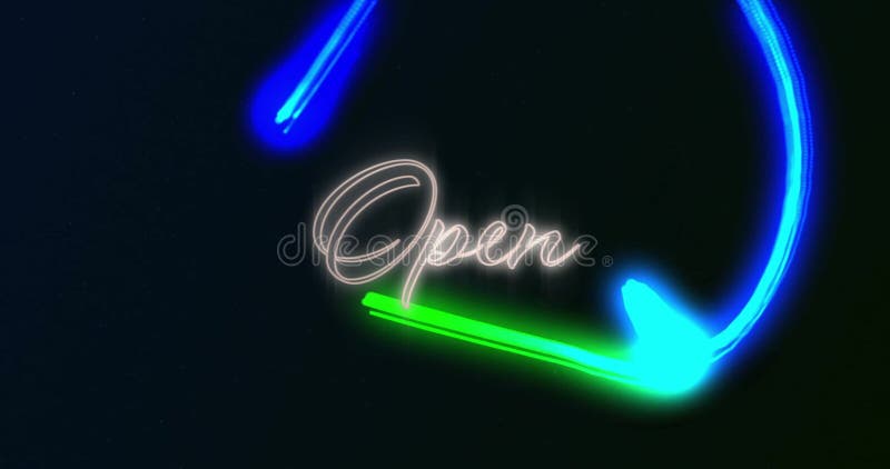 Animation of Open Text Over Glowing Lights Over Black Background Stock Video - Video of ...