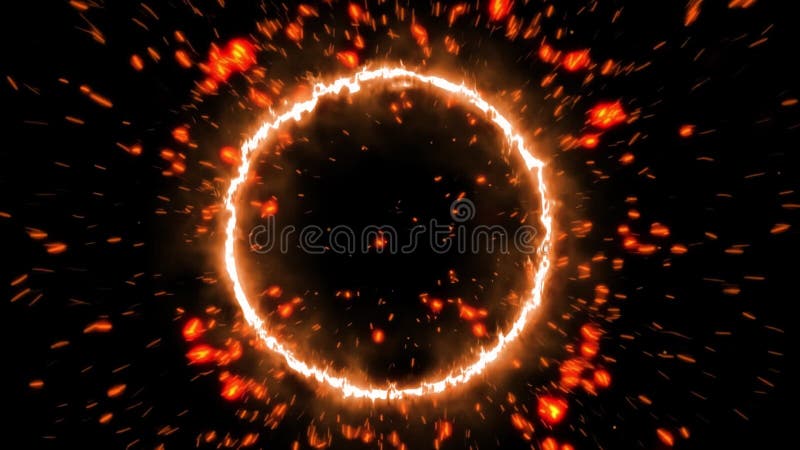 Animation of Orange Particles Exploding and Circular Flaming Light ...