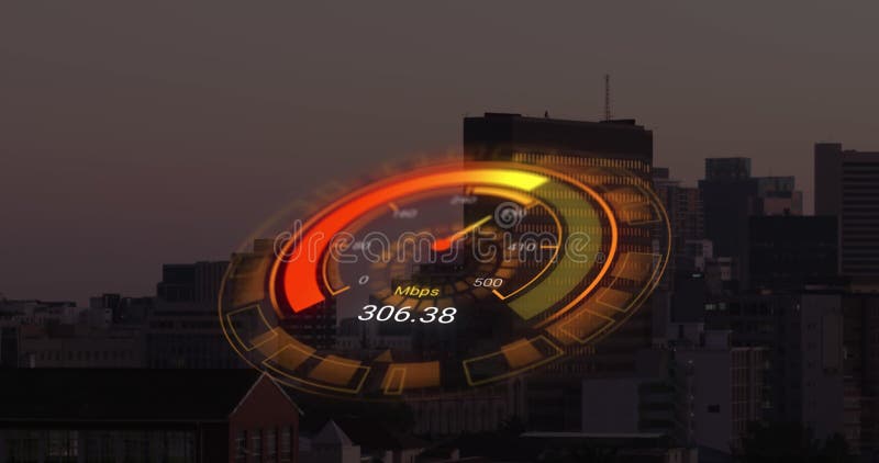 Animation of Orange Speedometer Over Cityscape Stock Footage - Video of ...