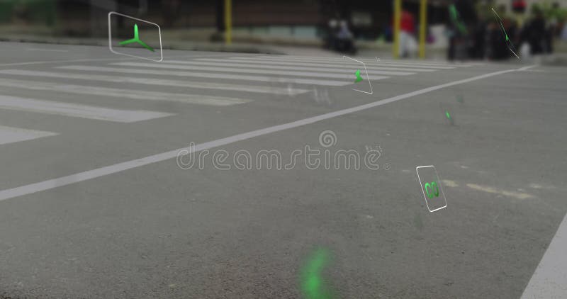 Animation Overlaying Digital Speed and Direction Indicators on Blurred ...