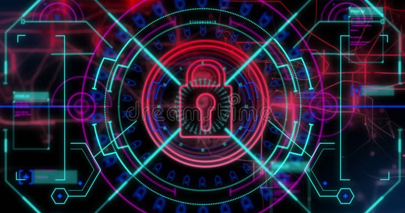 Animation of Padlock Icon, Scope Scanning and Data Processing Stock Video - Video of padlock ...