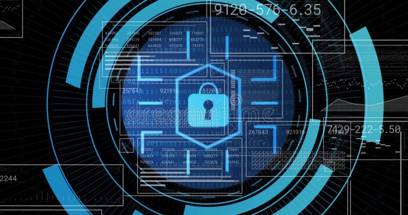 Animation of Padlock Icon, Scope Scanning with Data Processing Stock Video - Video of scope ...