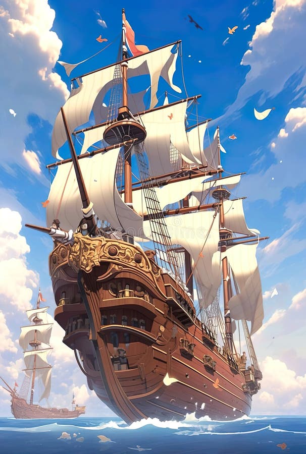 Animation Painting of Ship on the Ocean Stock Illustration ...