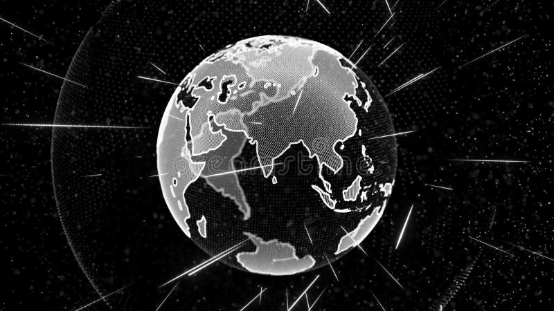 Animation of Particle Earth Globe Rotating and Glow Light Shine Beam ...