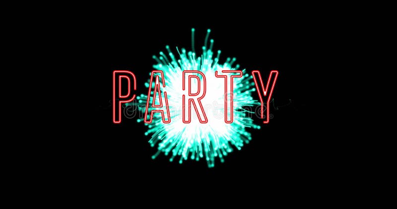 Animation of Party Text Over Explosion Pattern Against Black Background ...