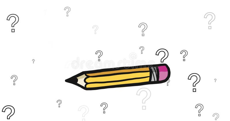 Animation of Pencil Icon and Question Marks Over White Background Stock ...