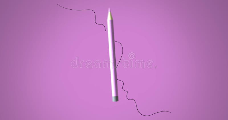 Animation of Pencil Moving and Black String on Pink Background Stock ...
