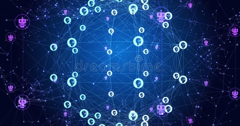 Animation of People and Robot Icons Connecting with Lines and Forming ...
