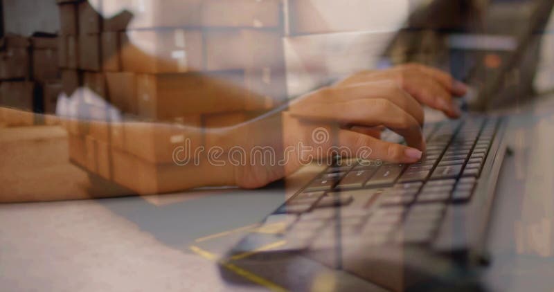 Animation of Person Typing on Computer Keyboard with Warehouse in ...