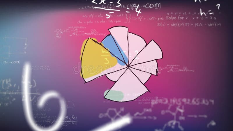 Animation of Pie Graph Icon Over Mathematical Equations Against Purple ...