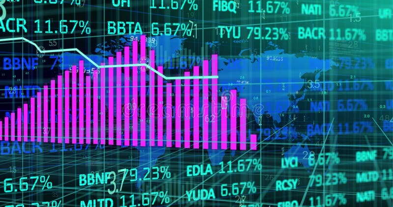 Animation of Pink and Blue Graphs with World Map and Processing Data ...
