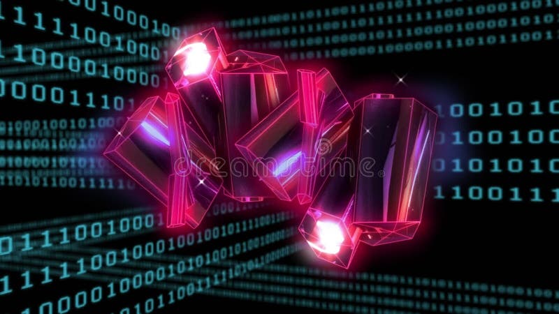 Animation of Pink Glowing Blocks Spinning Over Binary Coding and Data Processing Stock Video ...