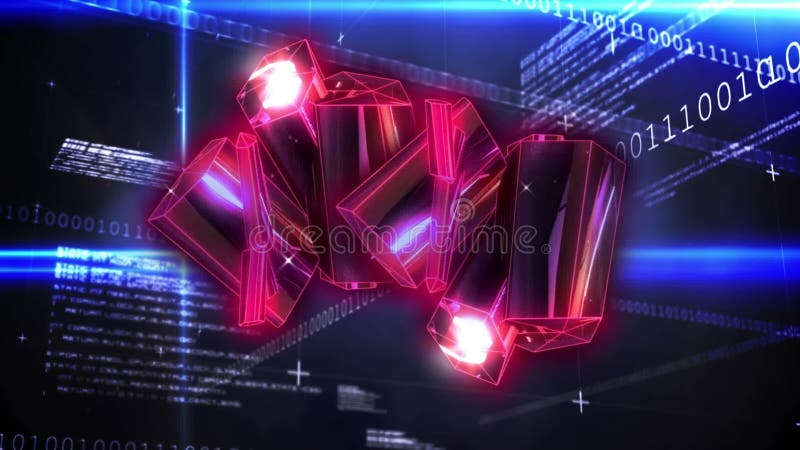 Animation of Pink Glowing Blocks Spinning Over Binary Coding and Data Processing Stock Video ...