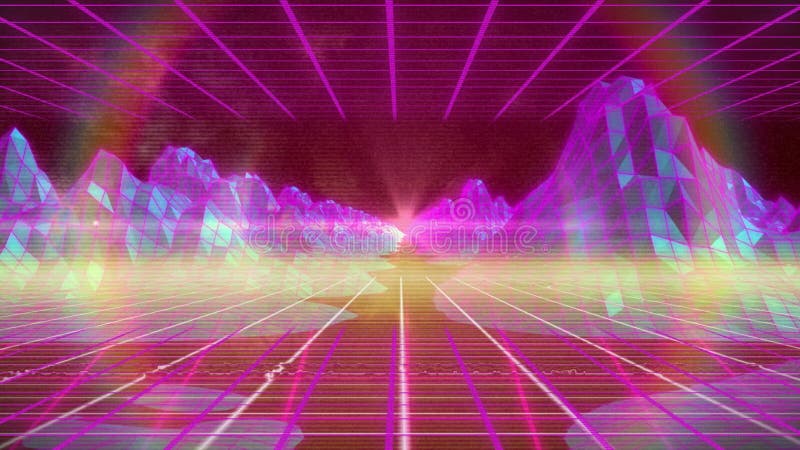 Animation of Pink Grid Network and Rainbow Lens Flare Over Metaverse ...