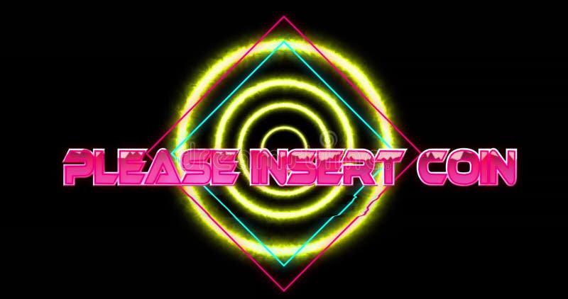 Animation of Please Insert Coin with Neon Lines on Black Background ...