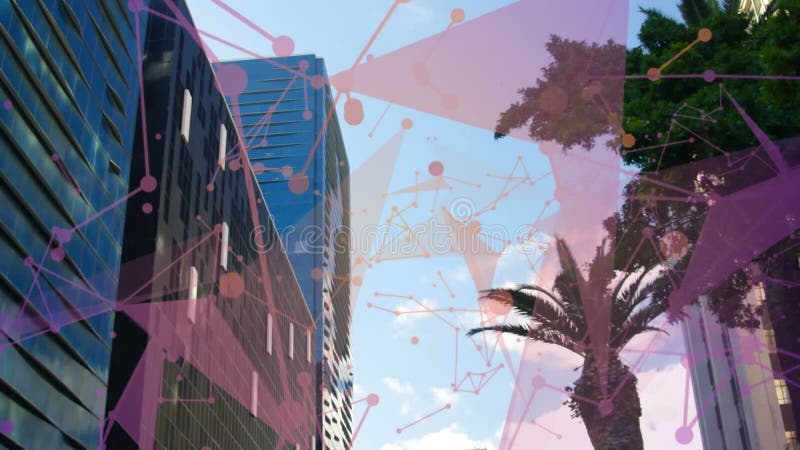 Animation of Plexus Networks Against Low Angle View of Tall Buildings ...