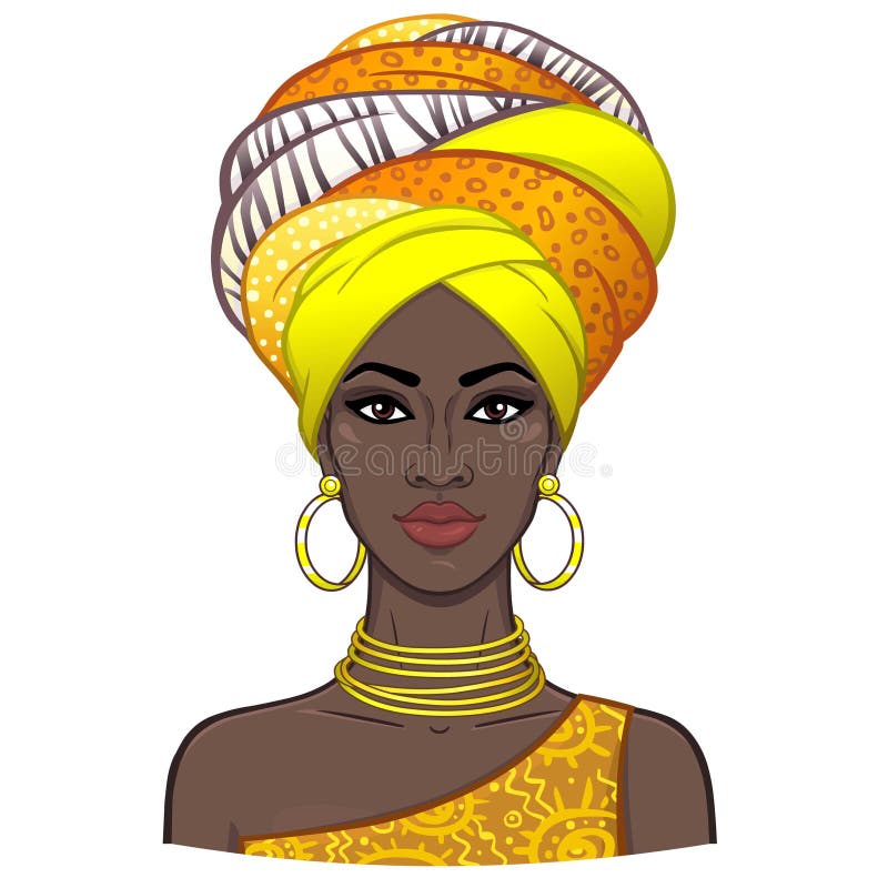 Animation Portrait Of The Young Beautiful African Woman In A Turban