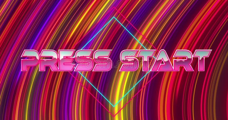 Animation of Press Start Text Over Abstract Neon Patterned Background ...