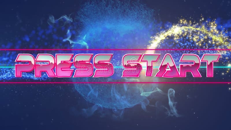 Animation of Press Start Text Over Neon Shapes and Shooting Star Stock ...