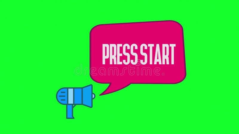 Animation of PRESS START Title Appearing on Megaphone with Speech ...