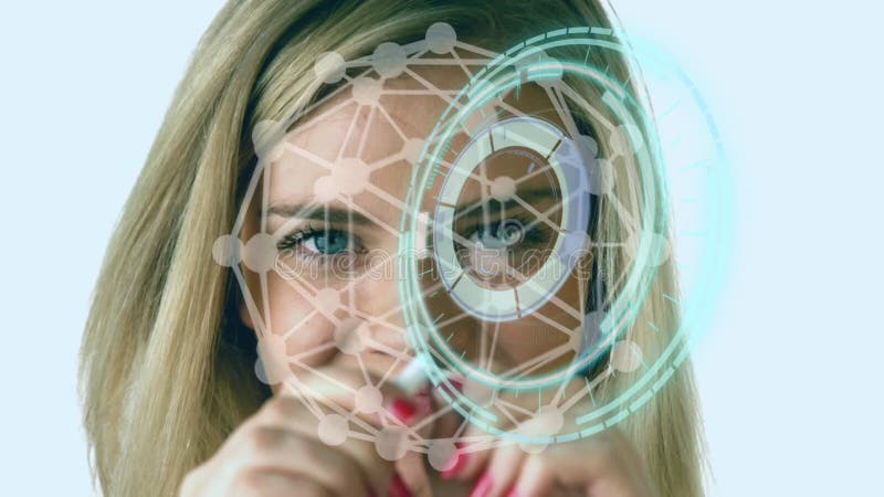 Animation of Processing Circle and Connections Over Face of Caucasian ...