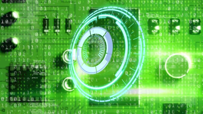 Animation of Processing Circle Over Binary Code and Green Motherboard Stock Footage - Video of ...