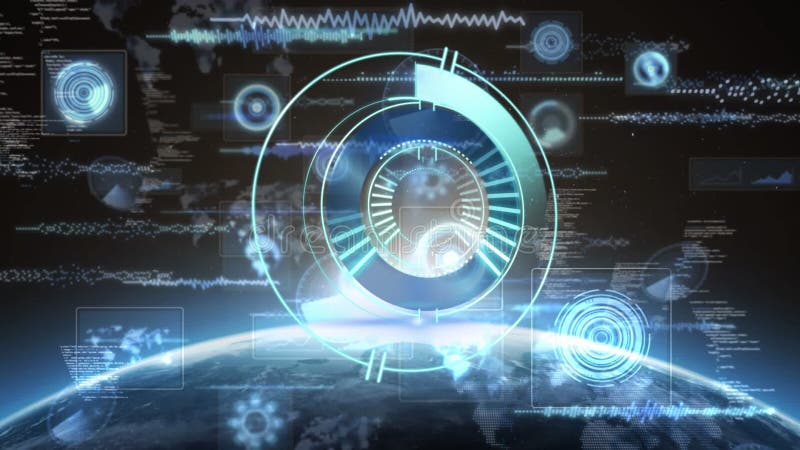 Animation of Processing Circle Over Diverse Data Over Globe Stock ...