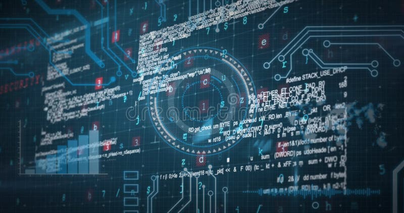 Animation of Processing Circle Over Integrated Circuit and Data on Navy ...